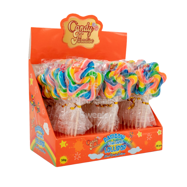 Candy Paradise Rainbow Star Swirl Lollipop 30x50g