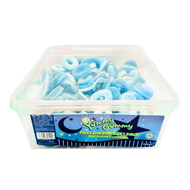 Yummy Gummy Fizzy Blue Raspberry Rings 1000g Tub
