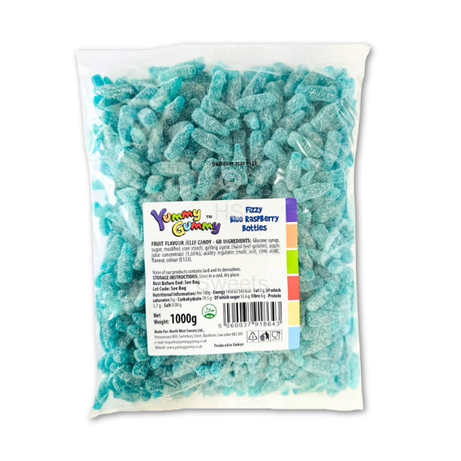 Yummy Gummy Fizzy Blue Raspberry Bottles 1kg