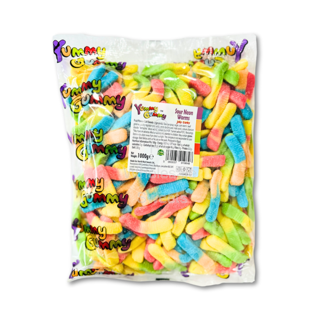 Yummy Gummy Sour Neon Worms 1kg